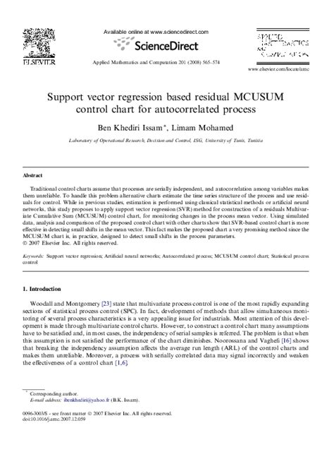 Pdf Support Vector Regression Based Residual Mcusum Control Chart For