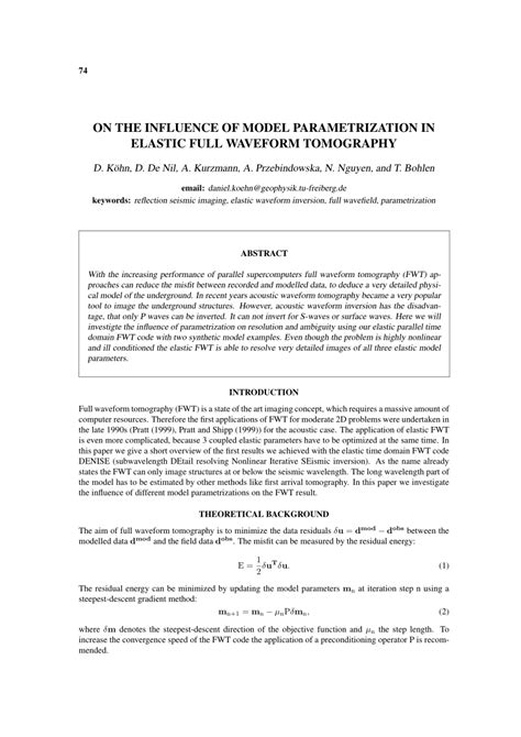 Pdf On The Influence Of Model Parametrization In Elastic Full Waveform Tomography
