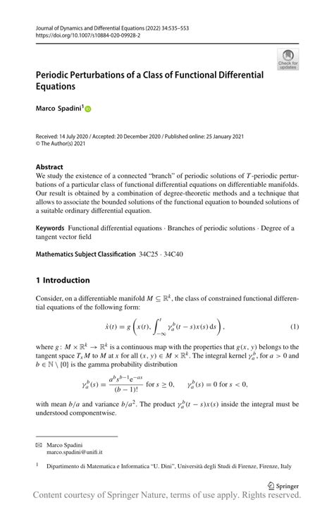 Pdf Periodic Perturbations Of A Class Of Functional Differential