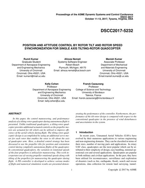 Pdf Position And Attitude Control By Rotor Tilt And Rotor Speed
