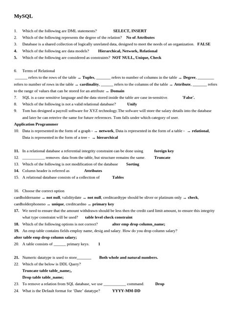 Mysql Quiz Qa Pdf