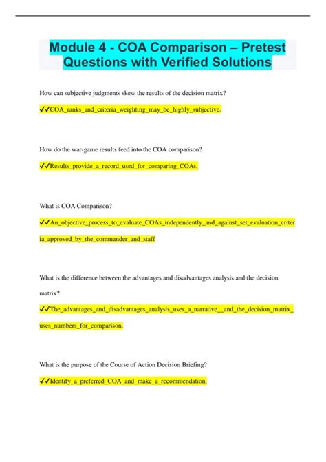 Module 4 Coa Comparison Pretest Questions With Verified Solutions Module 4 Coa Stuvia Us