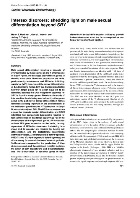 Pdf Intersex Disorders Shedding Light On Male Sexual Differentiation Beyond Sry