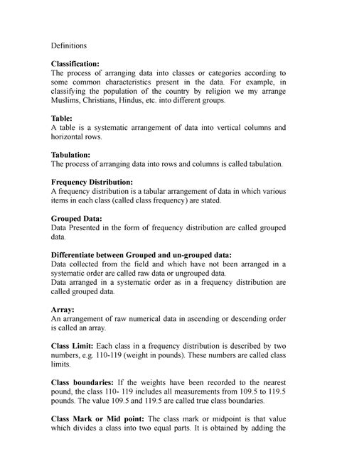 Classification Lecture Notes 1 Definitions Classification The Process Of Arranging Data