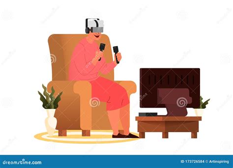 Old Woman Playing Video Games Senior Playing Video Games Stock Vector Illustration Of Glasses