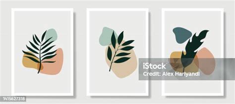 추상적 인 개념과 파스텔 색상의 포스터 컬렉션 식물 잎 소셜 미디어를위한 훌륭한 디자인 엽서 인쇄물 귀여운에 대한 스톡 벡터 아트 및 기타 이미지 Istock
