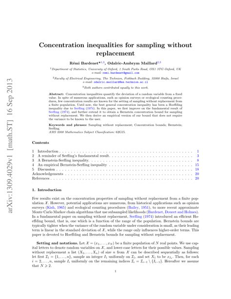 Pdf Concentration Inequalities For Sampling Without Replacement