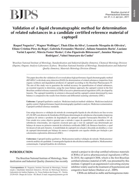 Pdf Validation Of A Liquid Chromatographic Method For Determination Of Related Substances In A