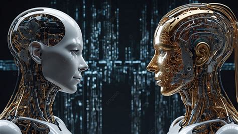 a visual representation of two robot with digital interface in the