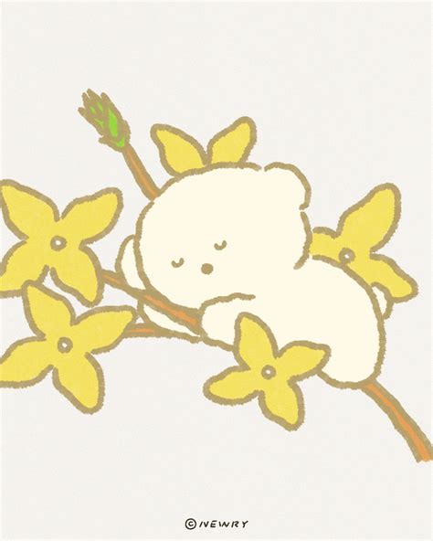 뉴리 Newryㅣ이모티콘 작가 · 인스타툰 · 일러스트 쿨쿨😪 쪼꼬둥이 개나리 낮잠🐻💛 기다렸던 봄 개나리처럼 환하게 꽃피우자🌼 Instagram