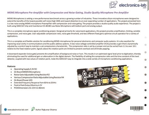MEMS Microphone Pre Amplifier With Compression And Noise Gating Electronics Lab Com