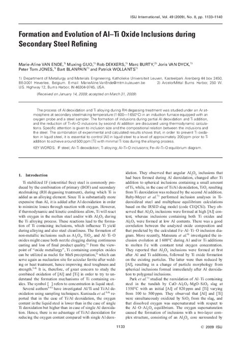 Pdf Formation And Evolution Of Alti Oxide Inclusions During
