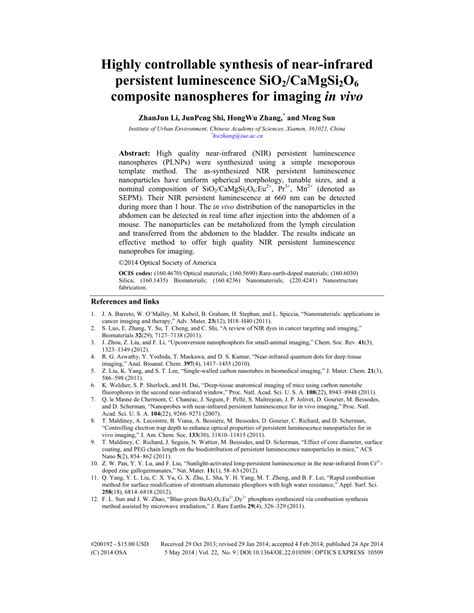 Pdf Highly Controllable Synthesis Of Near Infrared Persistent