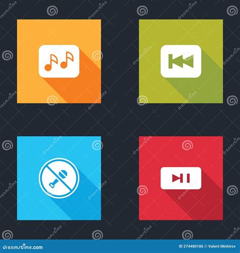 Set Music Note Tone Rewind Button Mute Microphone And Pause Icon Vector Stock Vector