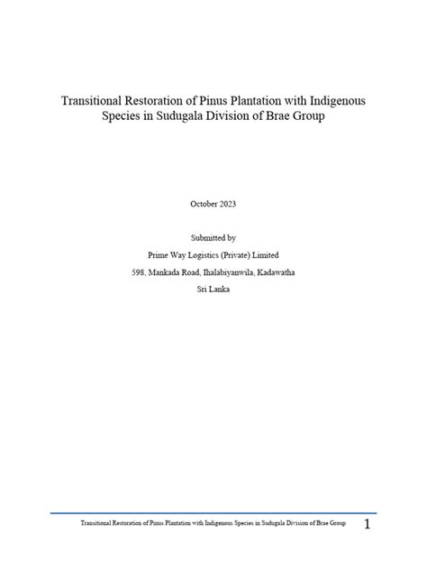 Restoration Of Pinus Sudugala Pp Proposal Pdf