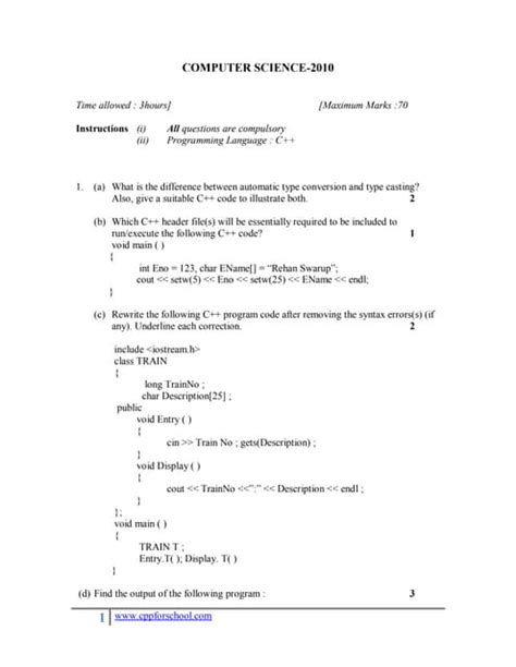 Class Xi Sample Paper Computer Science Pdf