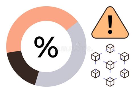 Percentage Pie Chart With Warning Symbol And Network Of Blocks Representing Risk And