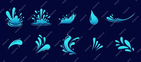 Premium Vector Set Of Water Wave Splashes Falling Aqua Drops Sea Or