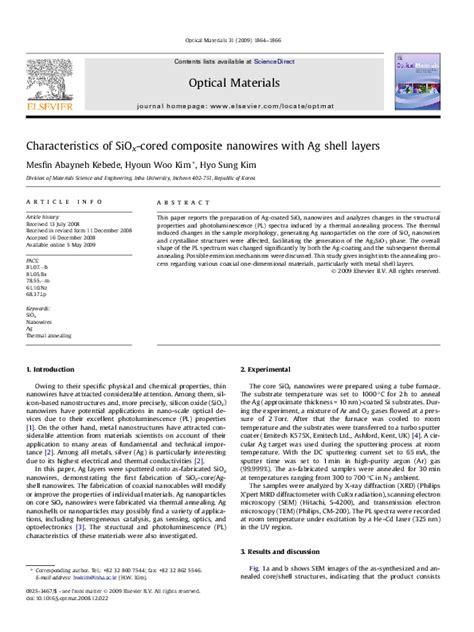 Pdf Characteristics Of Siox Cored Composite Nanowires With Ag Shell Layers