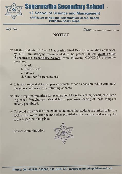 Notice For Class 12 Appearing Final Examination