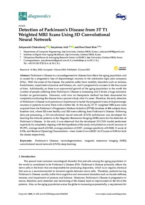 Pdf Detection Of Parkinsons Disease From 3t T1 Weighted Mri Scans