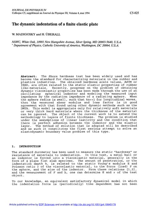 Pdf The Dynamic Indentation Of A Finite Elastic Plate
