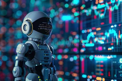 A Trading Robot Analyzing The Trading Charts Symbolizing The Graph Growth Up And Artificial
