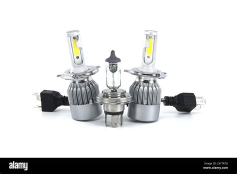 H4 Halogen Lamp And Led Headlight Bulbs Isolated On White Background