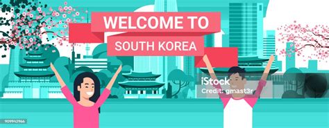 오신 것을 환영 합니다 랜드마크 마천루와 남쪽 한국 포스터 한국 몇 이상 서울 도시 배경 건축에 대한 스톡 벡터 아트 및 기타 이미지 건축 고층 건물 관광 Istock