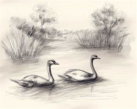 How To Draw A Realistic Swan Pencil Sketch Drawing