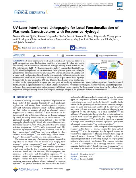 Pdf Uv Laser Interference Lithography For Local Functionalization Of Plasmonic Nanostructures