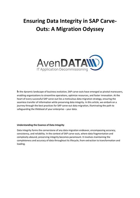 Ensuring Data Integrity In Sap Carve Outs A Migration Odysseypdf