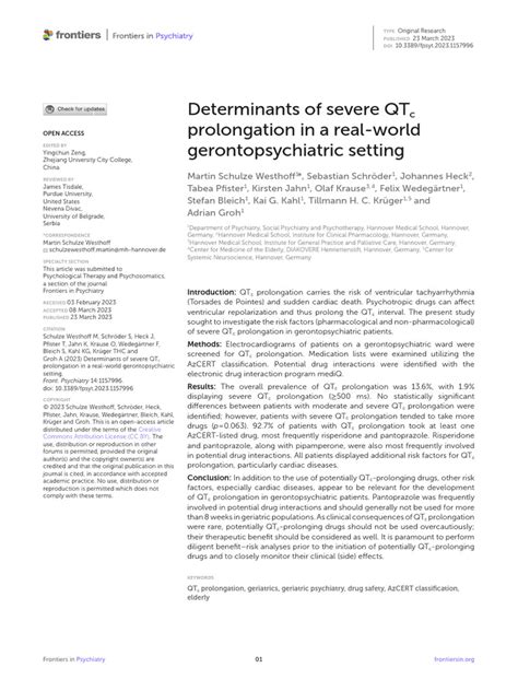 Determinants Of Severe Qtc Prolongation In A Real World Gerontopsychiatric Setting Pdf