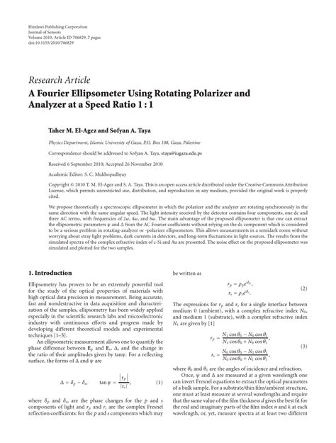 Pdf A Fourier Ellipsometer Using Rotating Polarizer And Analyzer At A