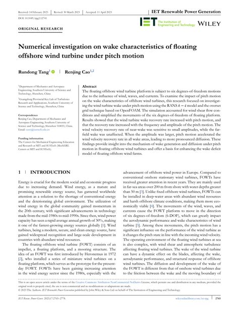 Pdf Numerical Investigation On Wake Characteristics Of Floating Offshore Wind Turbine Under
