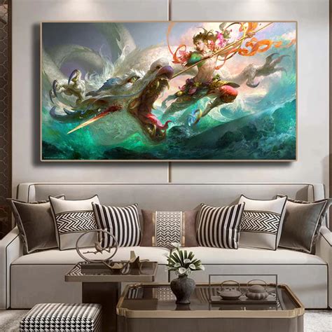 중국 신화 문자 네샤 캔버스 회화 월 아트 북유럽 포스터 및 프린트 거실 장식 벽화 Aliexpress
