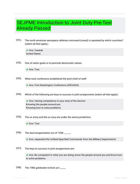 Sejpme Introduction To Joint Duty Pre Test Already Passed