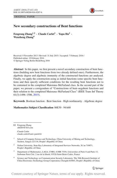 New Secondary Constructions Of Bent Functions Request Pdf