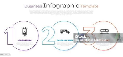 세트 라인 스쿠터 학교 버스와 버스 비즈니스 인포그래픽 템플릿입니다 벡터 관광에 대한 스톡 벡터 아트 및 기타 이미지 관광