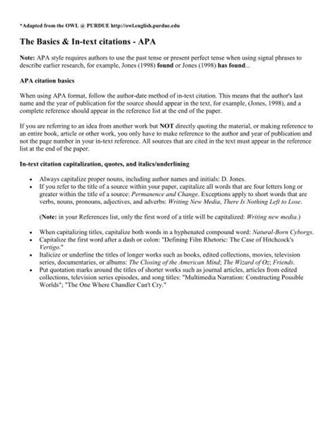 The Basics In Text Citations APA