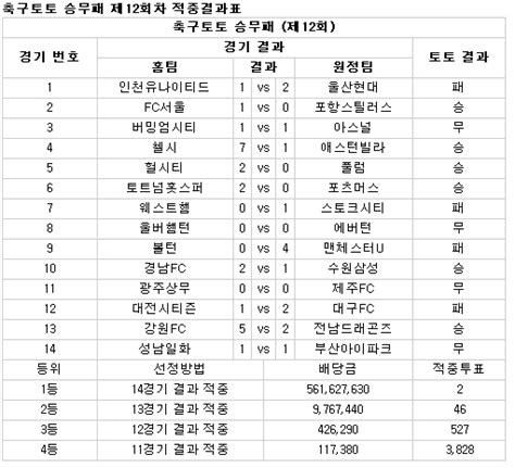 축구토토 승무패 12회차 4403명 적중