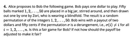 Solved 4 Alice Proposes To Bob The Following Game Bob Pays Chegg Com