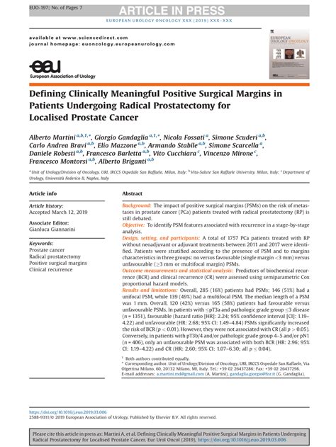 Pdf Defining Clinically Meaningful Positive Surgical Margins In
