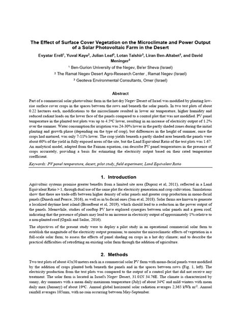 The Effect Of Surface Cover Vegetation On The Microclimate And Power Output Of A Solar