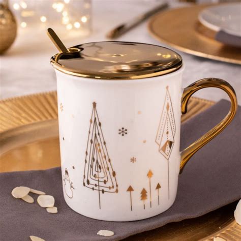 Порцеланова чаша с капак и лъжица бяла 240 мл ⋆ Masterhaus