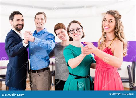 Dance Instructor With Gay Couples In Dancing Class Stock Image Image