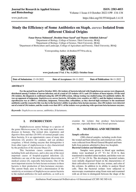 Pdf Study The Efficiency Of Some Antibiotics On Staph Aureus