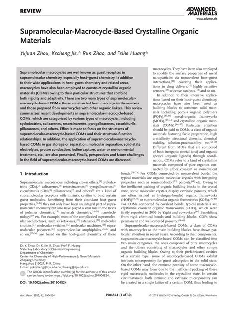 Supramolecular‐macrocycle‐based Crystalline Organic Materials Request Pdf