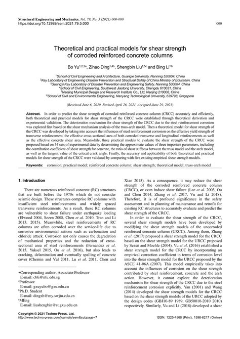 Pdf Theoretical And Practical Models For Shear Strength Of Corroded