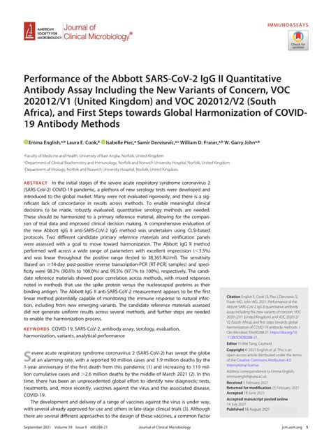 Pdf Performance Of The Abbott Sars Cov 2 Igg Ii Quantitative Antibody Assay Including The New